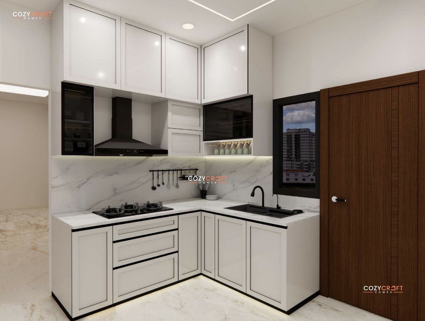 Minimalistic Kitchen & TV Unit Design – 3D Modern Interiors | CozyCraft ...