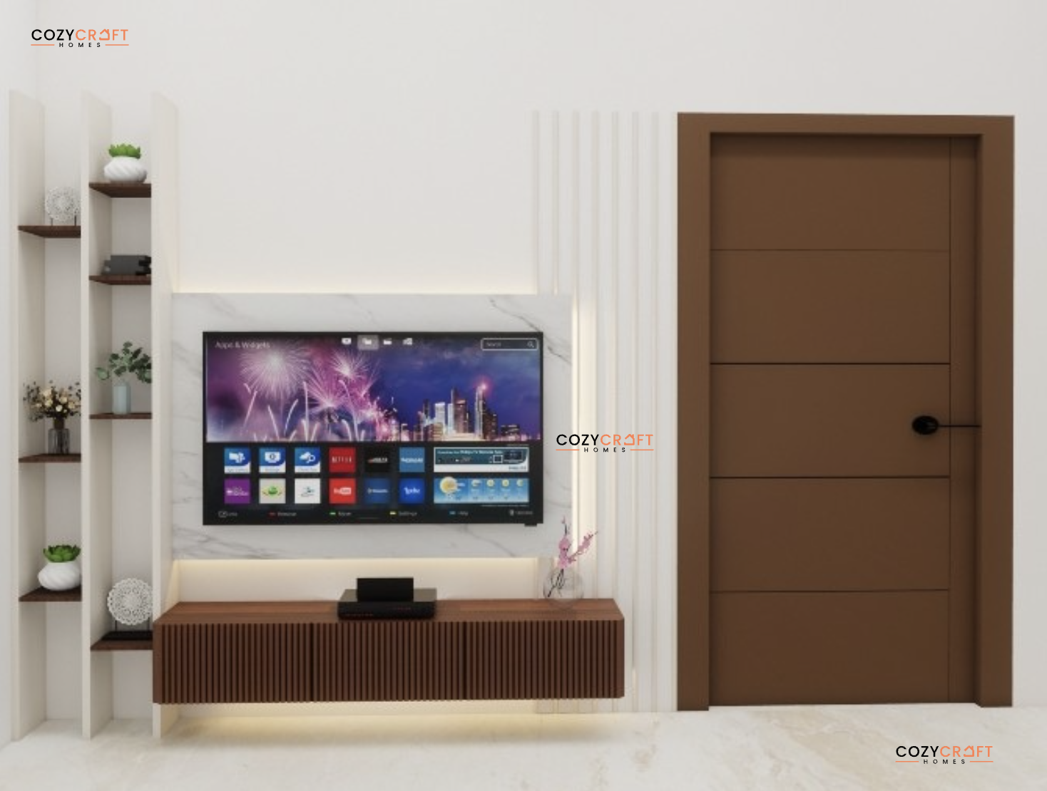 Minimalistic Kitchen & TV Unit Design – 3D Modern Interiors | CozyCraft ...